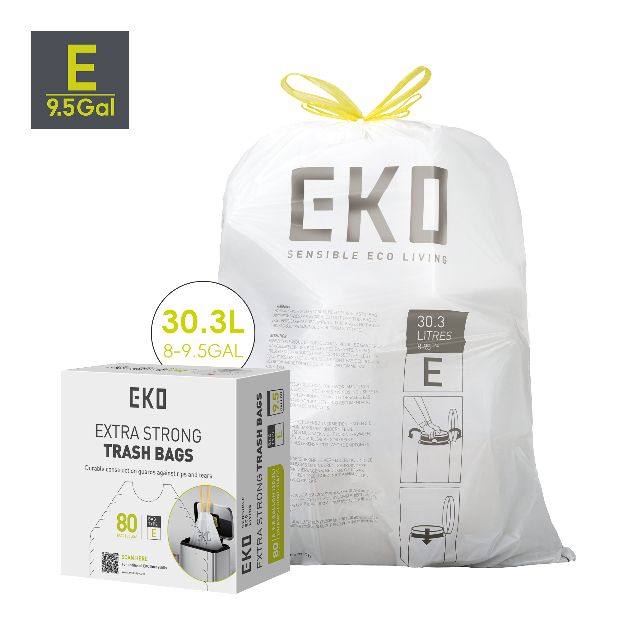 Code E - 8 Gal Easy-Dispense Roll Trash Bag - 80 Count – Home by EKO