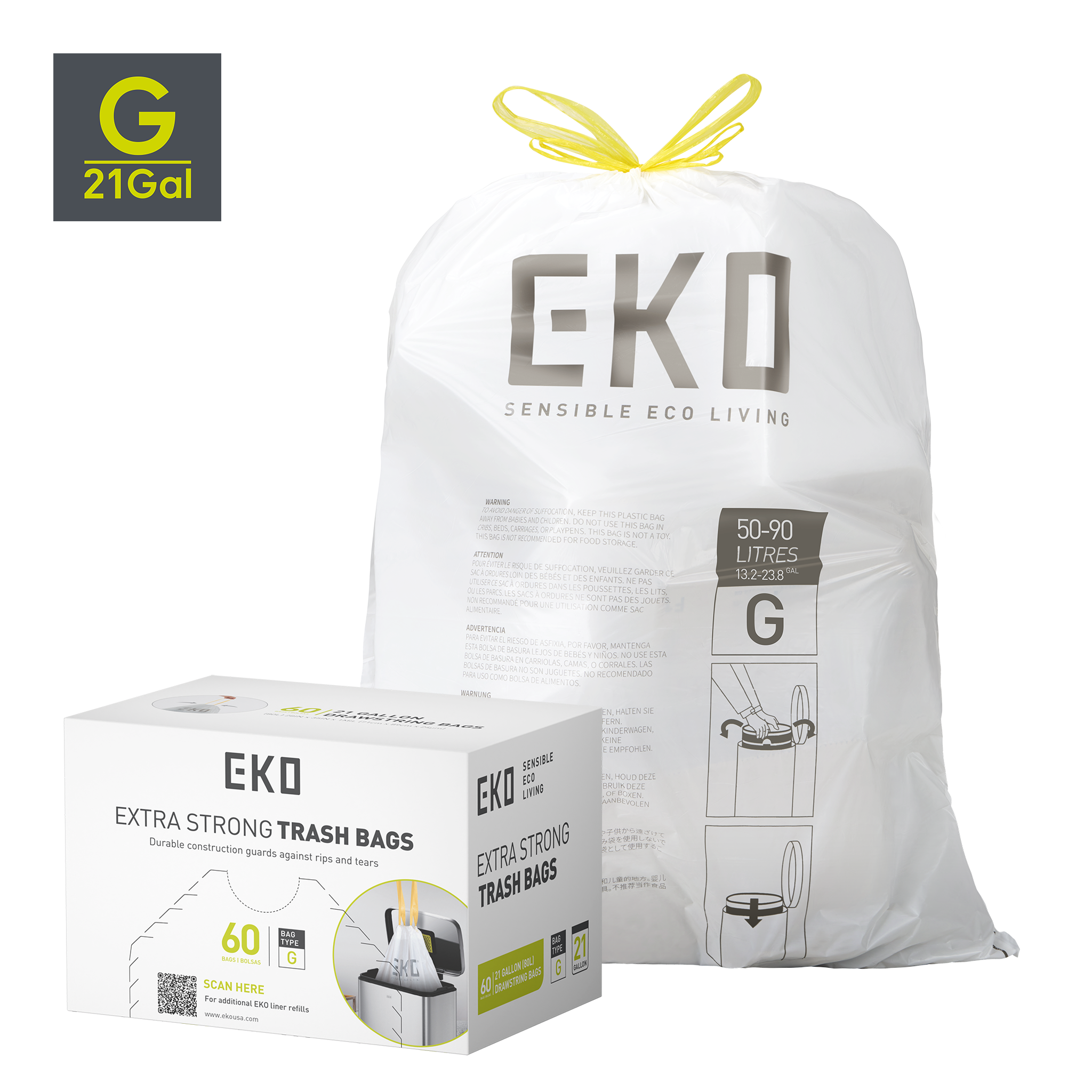 Code G - 21 Gal Easy-Dispense Roll Trash Bag - 240 Count – Home by EKO